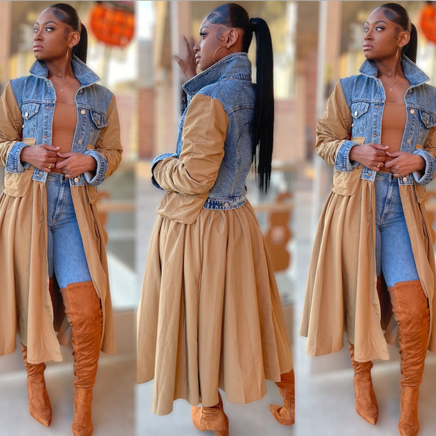 Big Side Pocket With Denim and Dark Tan Long Jacket – Pretty Girls Rock ...